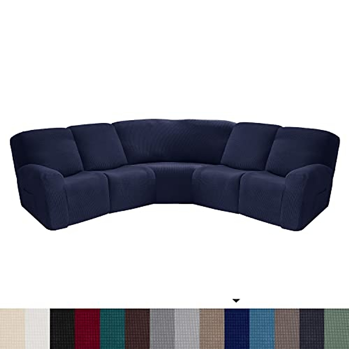 5-Seat Sectional Recliner Sofa Covers,4 Seater & 1 Corner Seat 5 Seater Stretch Recliner Couch Cover Slipcover for Reclining L Shape Recliner Corner Sofa,Soft,Washable Couch Covers,Navy Blue,Jacquard