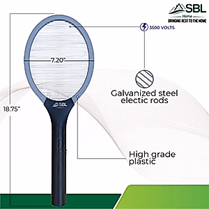 SBL Home Electric Fly Swatter Racket, Electric Mosquito Swatter, Bug Zapper Racket, Electric Fly Bat with Patented Wall Case, Gray, Black (1 Pack)