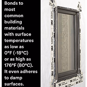 3M All Weather Flashing Tape 8067, 4 in x 75 ft, 1 Roll, Adhesive Backed Split Liner, Prevents Moisture Intrusion, Waterproof Flashing Seals Doors, Windows, Openings in Wood Frame Construction