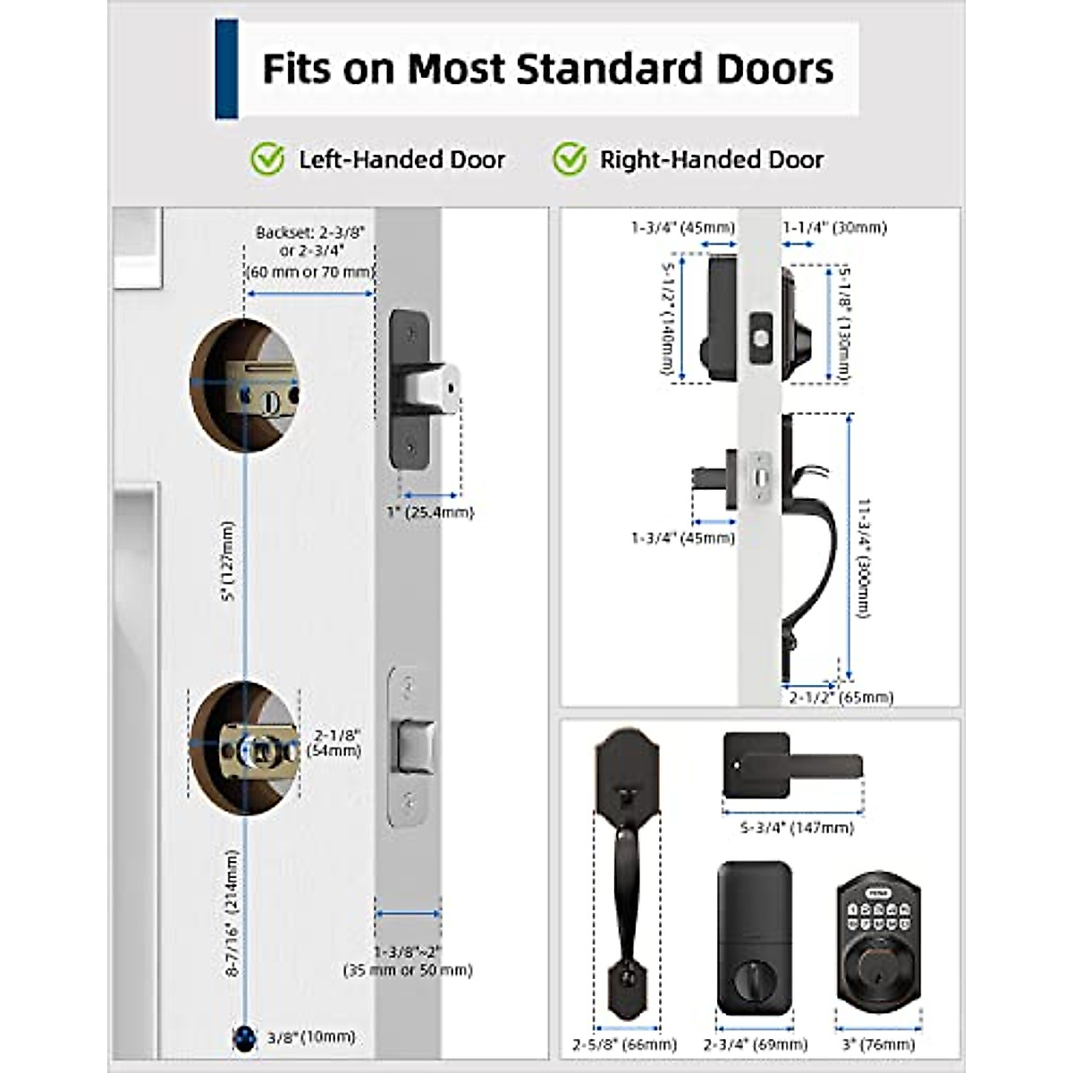 Fingerprint Keyless Entry Door Lock with Handle - TEEHO TE002H Smart Keypad Deadbolt Set for Front Door - 0.3s Biometric Identify - Auto Lock - IP54 Waterproof - Oil Rubbed Bronze