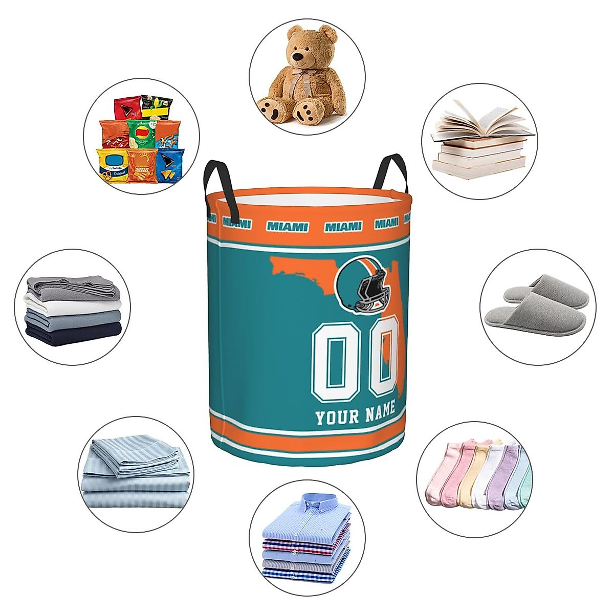 Custom Miami Laundry Hamper Personalized Football Style Laundry Basket with Name Number Custom Laundry Basket for Bedroom Bathroom