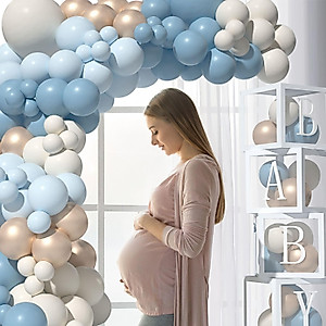Baby Boy Shower Decorations-Dusty Blue Balloon Arch Kit With Baby Box,Baby Boy Balloon Arch Baby Boxes With Letter For Baby Shower 1st Boy Birthday Gender Reveal Decorations