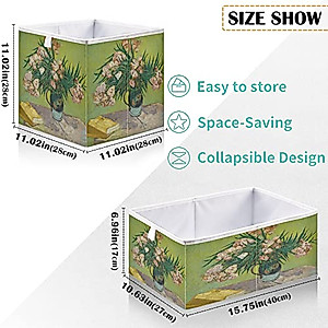 visesunny Closet Baskets Oil Painting Oleander Storage Bins Fabric Baskets for Organizing Shelves Foldable Storage Cube Bins for Clothes, Toys, Baby Toiletry, Office Supply
