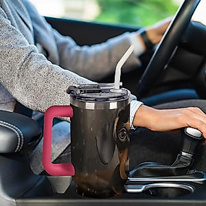 LLUTSNTH 40 Oz Vacuum Tumbler with Light Rose Red Handle Leakproof Insulated Tumbler Cute Dachshund Stainless Steel Travel Mug with Lid And Straw Coffee Cup Cute Water Bottles Cup Holder Friendly