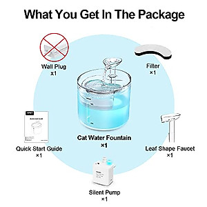 NPET WF100 Cat Water Fountain, 54oz/1.6L Automatic Pet Fountain Cat Water Dispenser with 2 Flow Modes, Light Quiet Pump for Cats (Adapter Not Included)