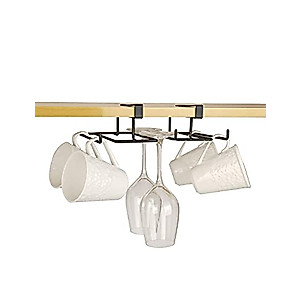 Bafvt Wine Glass And Mug Holder - Stemware Rack Under Cabinet - 304 Stainless Steel Hanger Storage Shelf, Fit for The Cabinet 0.8“ or Less (Black, 18cm-3 Rows)