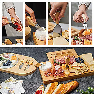 KAHOO Bamboo Cheese Board Set, Wooden Charcuterie Board Serving Platter with Knife Set, for Wine, Cheese, Meat, Fruit， Vegetable