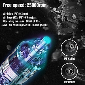 WORKPRO 1/4-Inch Pneumatic Straight Die Grinder, 25000RPM, Air-Powered Die Grinder for Grinding, Cutting, Polishing, Welding Repair, Deburring, 1/4" & 1/8" Collets Included