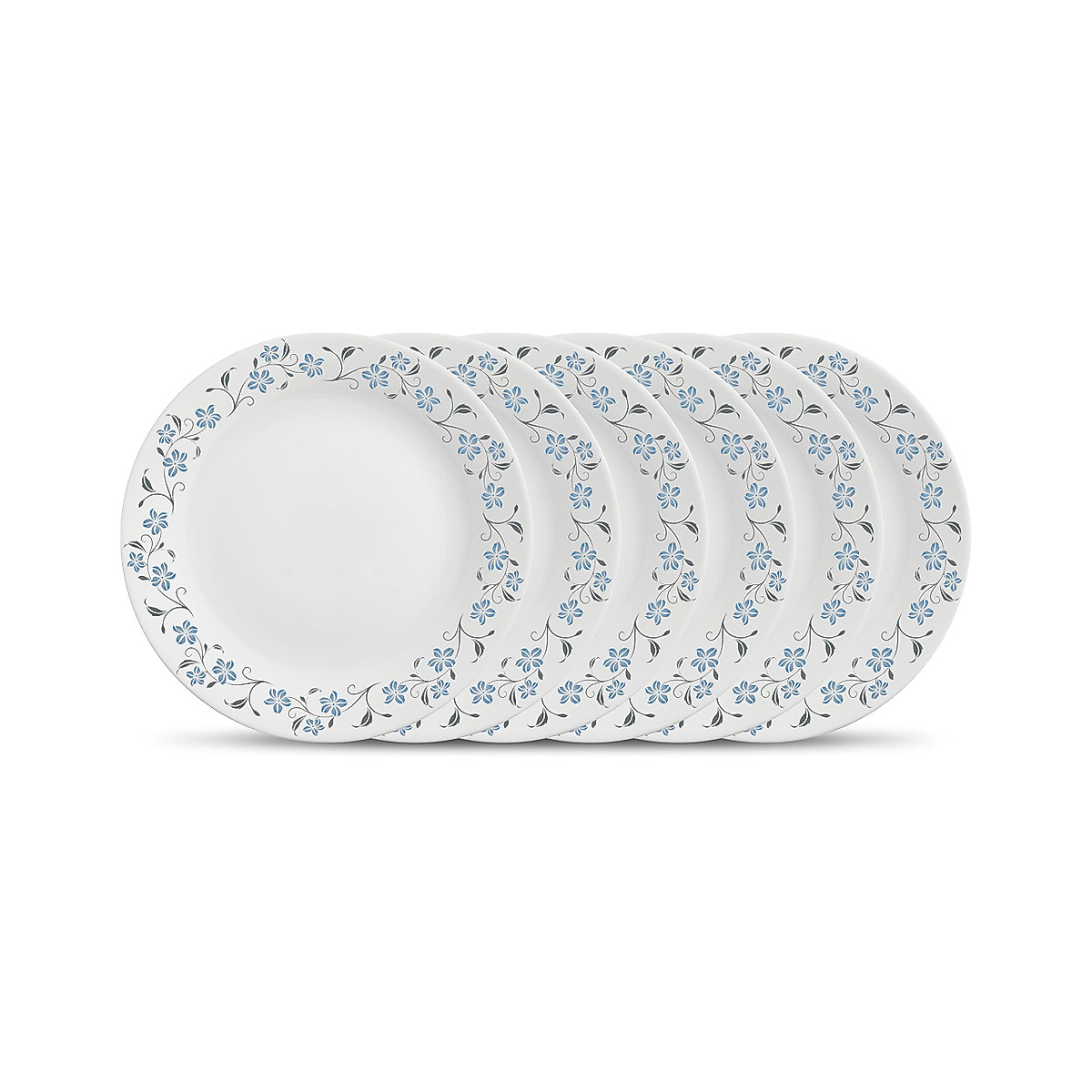 La Opala Diva, Ivory Collection, Opal Glass Full Plate Set 11" 6 pcs, Grace Blue, White, Standard