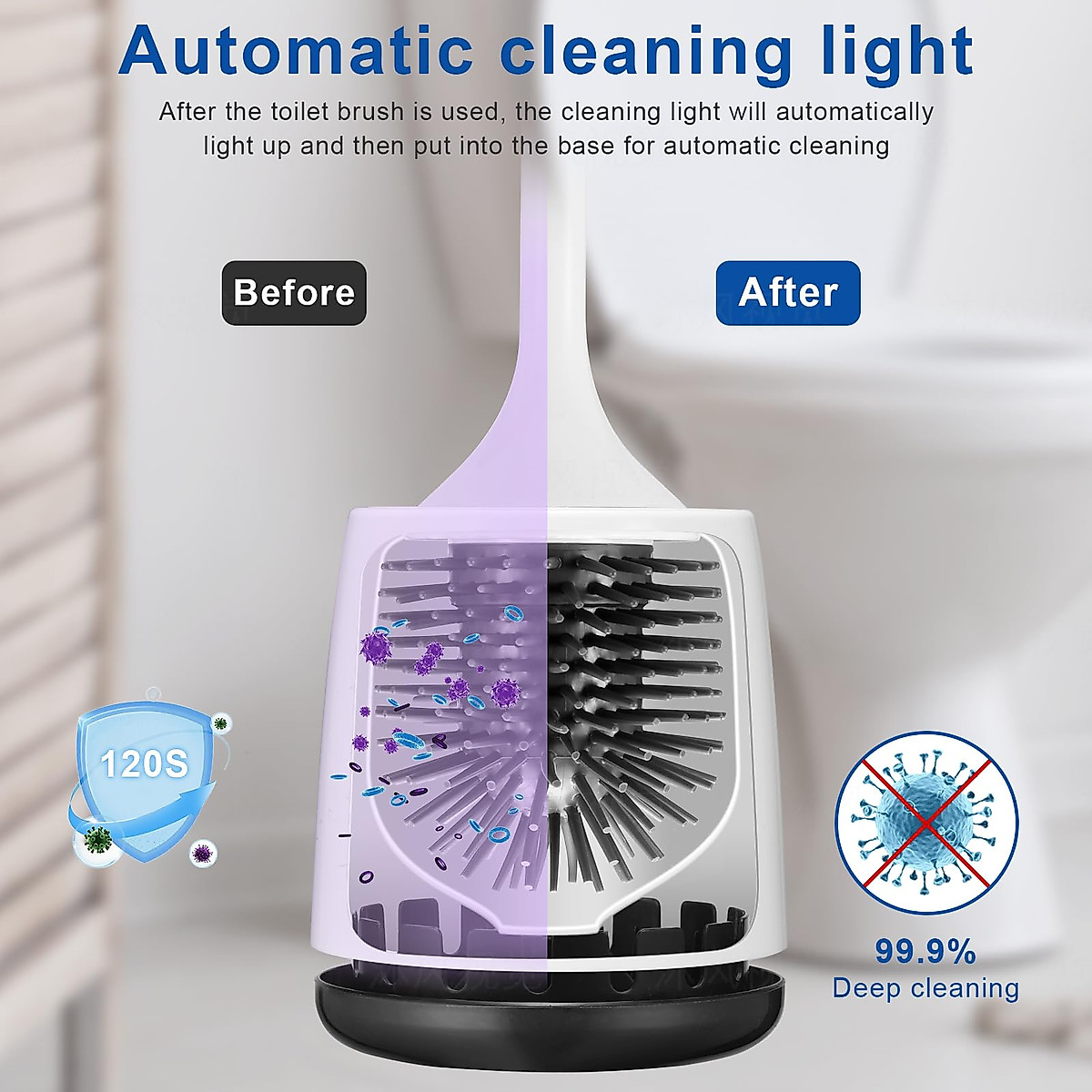 Ratolo Electric Toilet Brush,Silicone Toilet Brush,Toilet Bowl Brush and Holder Set with Ventilated Holder,Toilet Brush, Floor Standing, Wall Mounted Without Drilling，Rechargeable