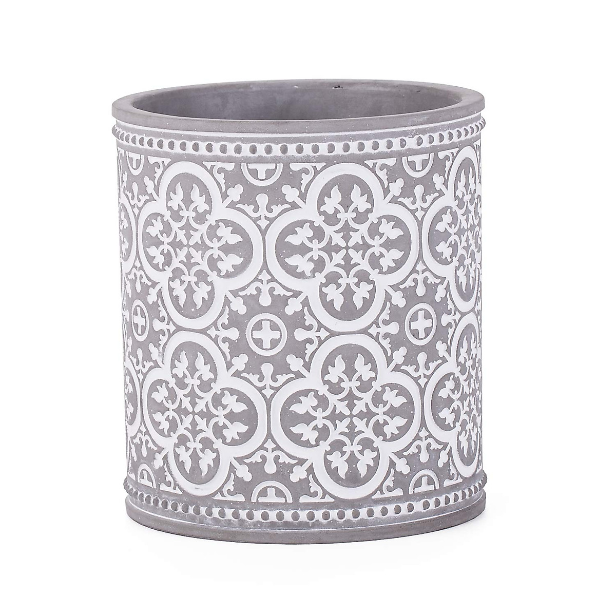 Farmhouse Kitchen Cooking Utensil Holders | Fine Embossed Cement Utensils Crock | Cement Utensil Container Kitchenware Flatware Organizer Decor Utensils Caddy (Pattern 1)