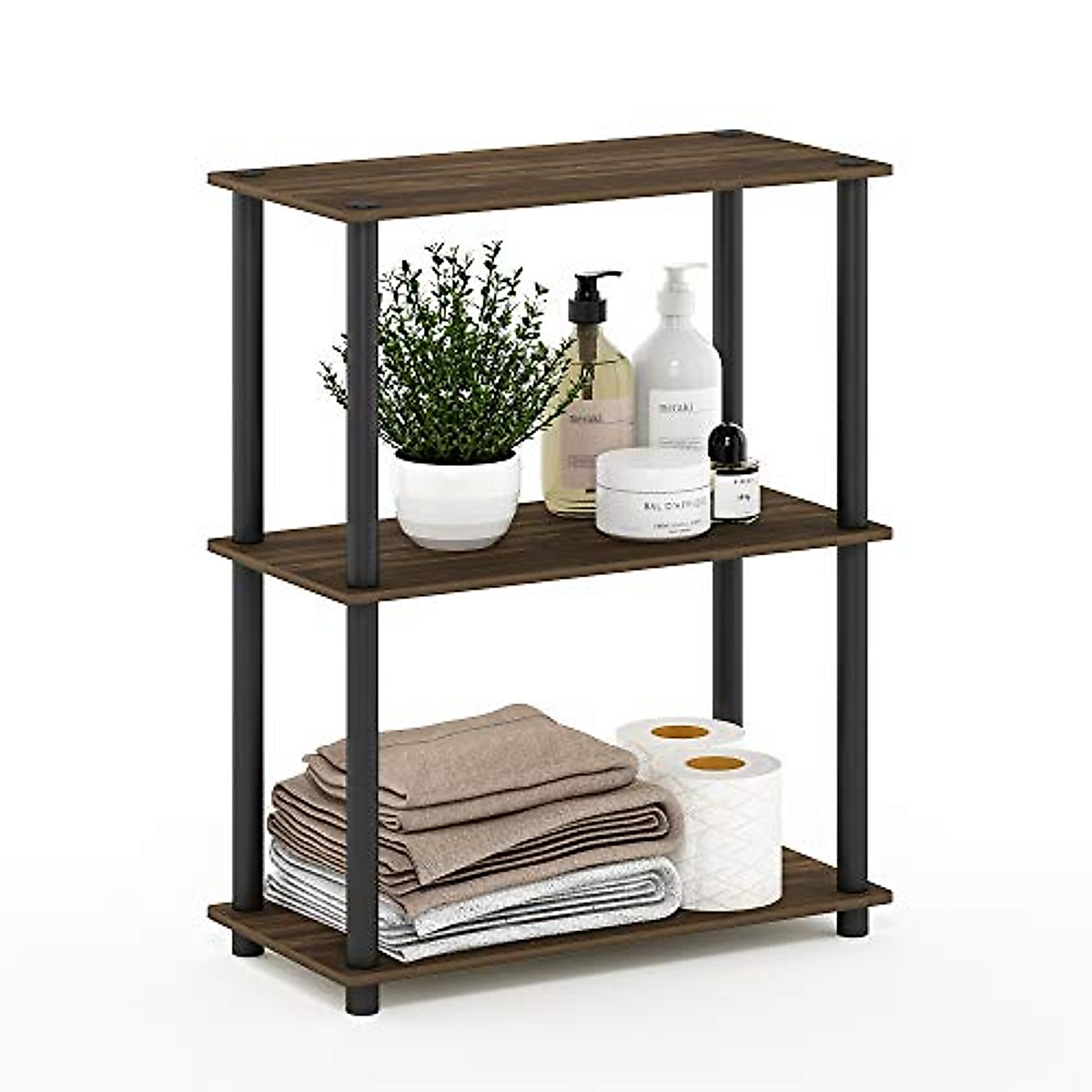 Furinno Turn-N-Tube 3-Tier Compact Multipurpose Shelf Display Rack, Columbia Walnut/Black