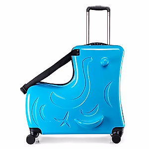 N-A AO WEI LA OW Duffel Bag for Kids Ride-On Suitcase Carry-On Luggage with Wheels (Blue, 24 Inch(suggest 6-12 years old))