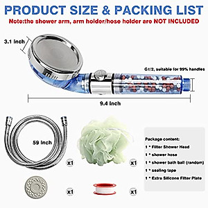 Shower Head with Hose, HBESTIE Filtration Hand Shower, Jetting Filter Shower Sprayer, High Pressure 3 Modes, Purifying Filtration Mineral Stone Beads, Water Saving Handheld Supercharged Showerhead