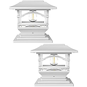 Davinci Lighting Edison Solar Outdoor Post Cap Lights - 4x4 5x5 6x6 - Bright LED Light for Fence Deck Garden or Patio Posts - Pearl White (2 Pack)