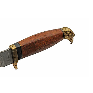 Brass Eagle Head Damascus Steel Blade Wood Handle 11 inch Hunting Knife