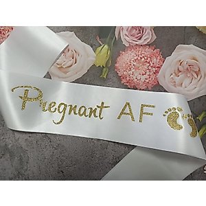 Mommy to Be Sash for Baby Shower, Pregnant AF Sash for New Baby Mama, Baby Gender Reveal Pregnancy Announcement Decorations, Newborn Party Gift Ideas for Sex Reveal Supplies, Future Mummy Gift