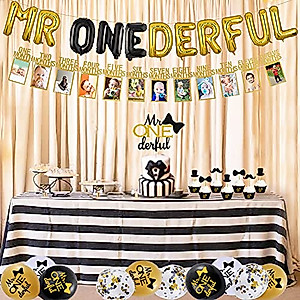 Mr Onederful 1st Birthday Decorations Kit - Wonderful Cake Cupcake Topper, Onederful Balloons, First Birthday Photo Banner for Little Man/Bow Tie 1st Birthday Boy Baby Shower Party Supplies Decor