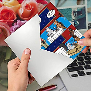NobleWorks - Funny Anniversary Card with Envelope - Cartoon Marriage Humor, Spouse Notecard for Anniversary - Cat Box C7005ANG