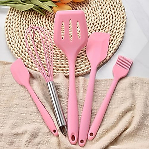 Rehomy- 5pcs Kitchen Cooking Utensils Set BPA Free Heat Resistant Kitchen Utensils Slotted Turner Spatulas Brush Whisk for Kitchen Cooking Baking