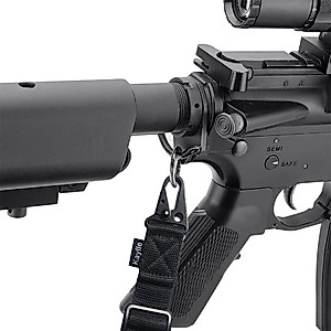 KAYLLE 2-Point Rifle Sling Mount - Premium Shotgun Sling with Upgraded Metal Hook Fits Any Weapon - Durable & Quick Length Adjust - Multi Use for Hunting, Sniper, Shooting (Black)