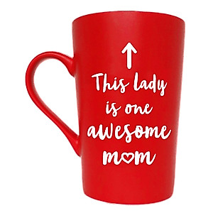 MAUAG This Lady is One Awesome Mom Coffee Mug Christmas Gifts, Funny Quote Cup for Mother's Day or Valentine's Day from Daughter Son or Husband, Red 12 Oz