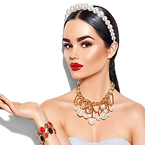 4 Pieces Pearls Headbands Women White Faux Pearl Rhinestones Hairbands Bridal Hair Hoop Wedding Hair Accessories for Girls (Style Set 1)