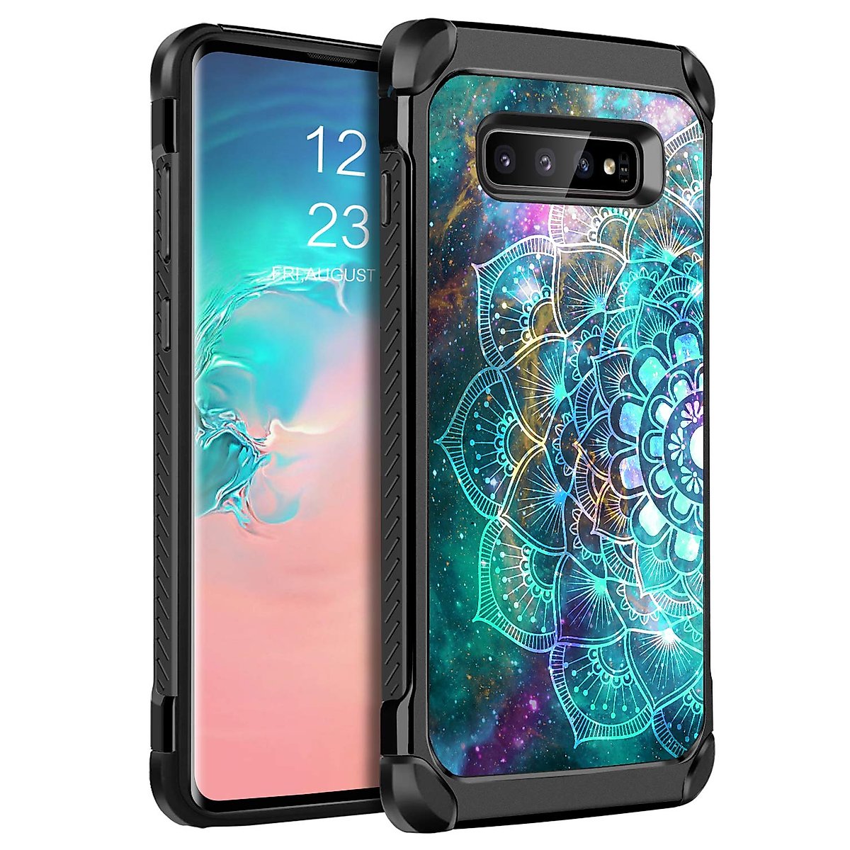 BENTOBEN Galaxy S10 Plus Case,Slim Fit Glow in The Dark Shockproof 2 in 1 Hard PC Soft Bumper Dual Layer Hybrid Protective Cover for Samsung Galaxy S10 Plus 6.4" Case, Mandala in Galaxy