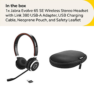 Jabra Evolve 65 SE Link380a UC Stereo- Bluetooth Headset with Noise-Cancelling Microphone, Long-Lasting Battery and Dual Connectivity - works with all other platforms - Black