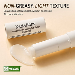 Karl&Hans Super Moisturizing Lip Balm - Unscented with Coconut & Avocado Oil for Lip Repair and Care, Soothes and Hydrates Dry Lips with Natural and Nourishing Formula - 1 Count