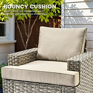 CAODOC 9 Piece Patio Furniture All Weather 9-Seater Outdoor Sectional Sofa with Outdoor Chairs Ottomans for Porch,Garden,Backyard,Deck(Beige)