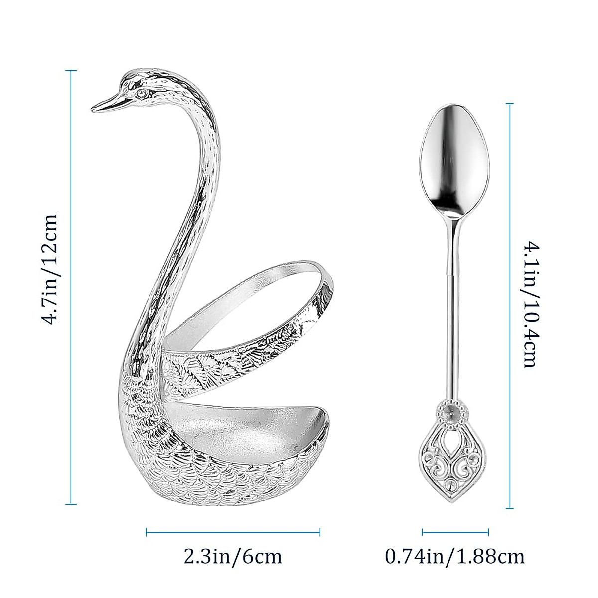 Laelr Coffee Spoon Set with Swan Base Holder, 6Pcs Dessert Spoons with Organizer, Dessert Flatware Set, Small Delicate Spoons(4.1'') for Coffee, Dessert, Ice Cream, Gold