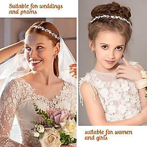 Crystal Leaf Pearl Hair Vine Tiara Headpiece with Flower Headband for Wedding Brides and Women - Silver