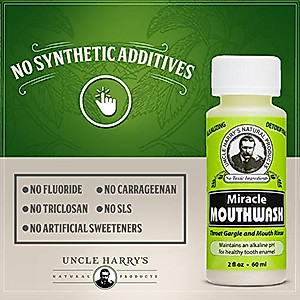 Uncle Harry's Natural Alkalizing Miracle Mouthwash | Adult & Kids Mouthwash for Bad Breath | pH Balanced Oral Care Mouth Wash & Mouth Rinse (2 fl oz)