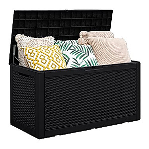 Rankok 100 Gallon Resin Deck Box Outdoor Waterproof Storage Box for Patio Furniture Outdoor Cushions Throw Pillows Garden Tools and Pool Toys With Handles (Black)