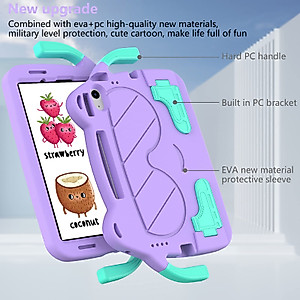 ESSTORE Kids Case Compatible with iPad 10th Generation (2022) 10.9 Inch Kids Case, Shockproof Case with Shoulder Strap/Handle/Stand Cute Cover, Lightpurple/MintGreen