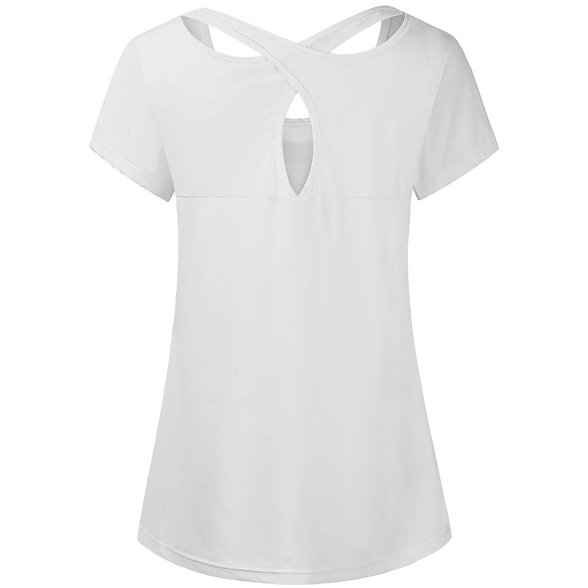 Kimmery Petite Tops for Women Juniors Yoga Runnning Fishing Golfing Recreational Top Summer Outdoor Short Sleeve Criss Cross Back Shirts White M