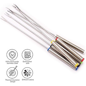 Fondue Forks Set, 12 Color Coding Stainless Steel Meat Forks with Heat Resistant Handle, Length 9.5 inch