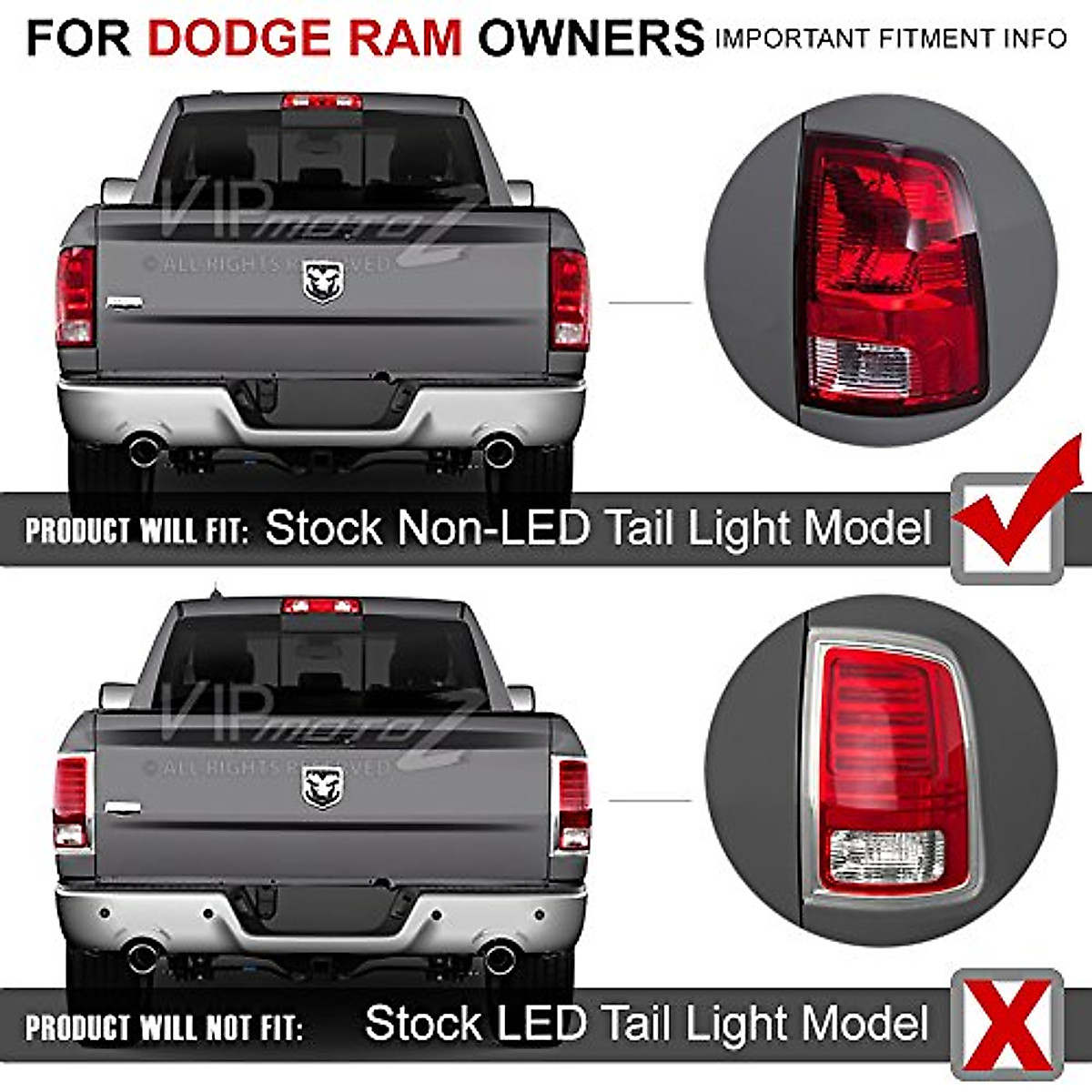 VIPMOTOZ Premium OLED Tube Tail Light Lamp For 2009-2018 Compatible with Dodge RAM 1500 2500 3500 - [Factory Incandescent Model] - Matte Black Housing, Smoke Lens, Driver & Passenger Side