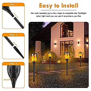 BOSSERN Solar Outdoor Lights,4pack Solar Flame Torch Lights with IP65 Solar Lights Outdoor Waterproof,Flickering Flame Garden Decor Lights,Auto On/Off Path Lights for Patio Garden Deck Yard Christmas