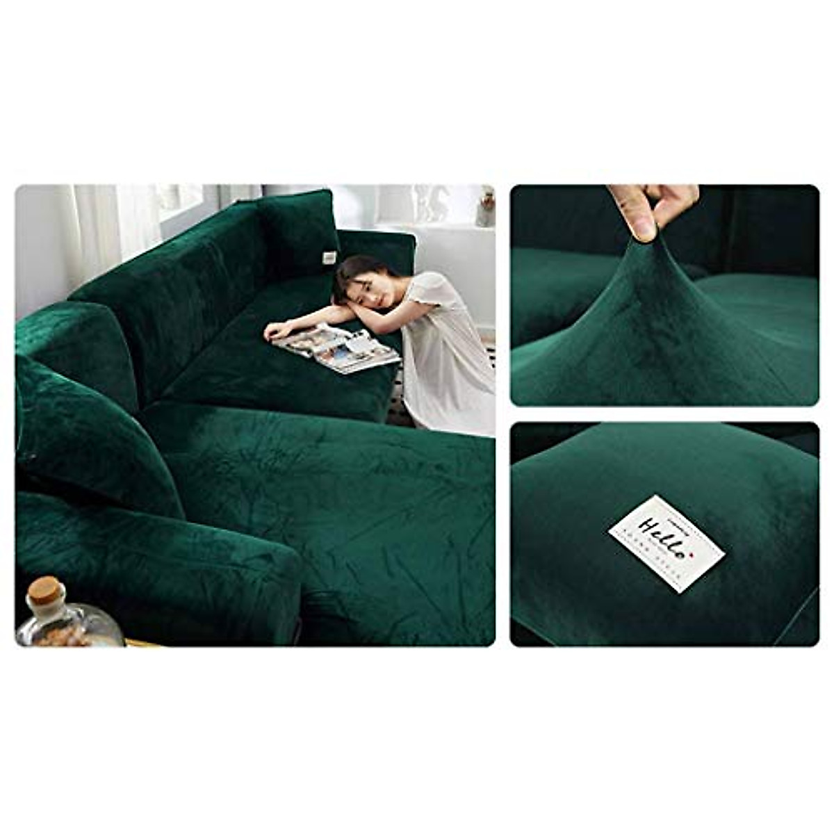 IMYOGI High Stretch Sofa Covers Thick Sofa Covers 1/2/3/4 Seater L Shape Sofa Protector Velvet Easy Fit Elastic Fabric Stretch Couch Slipcover-4 Seater+4 Seater-Lake Blue