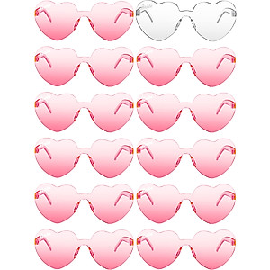 Konohan 12 Pairs Heart Shaped Sunglasses Rimless Bride Sunglasses Transparent Heart Glasses Bachelorette Holiday Party Favor (White, Hot Pink)