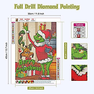 NAIMOER Christmas Diamond Painting Kits for Adults, Full Drill Round Merry Grinchmas Diamond Art Cartoon Gem Painting, Grinch Diamond Painting for Home Wall Decor 12x16inch