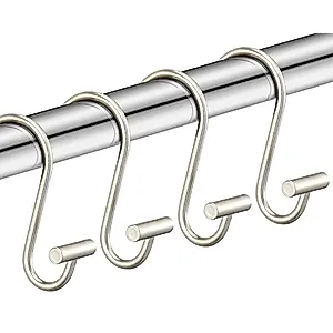 Nickel Shower Curtain Hooks,Rust Proof Shower Curtain Rings for Bathroom,T-Bar Metal Decorative Shower Curtain Hooks Hangers for Shower Curtain Rod,Set of 12