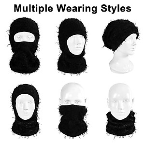 Distressed Balaclava Ski Mask Full Face Knitted Fuzzy Balaclava Yeat Shiesty Distress Mask for Men Women Camo