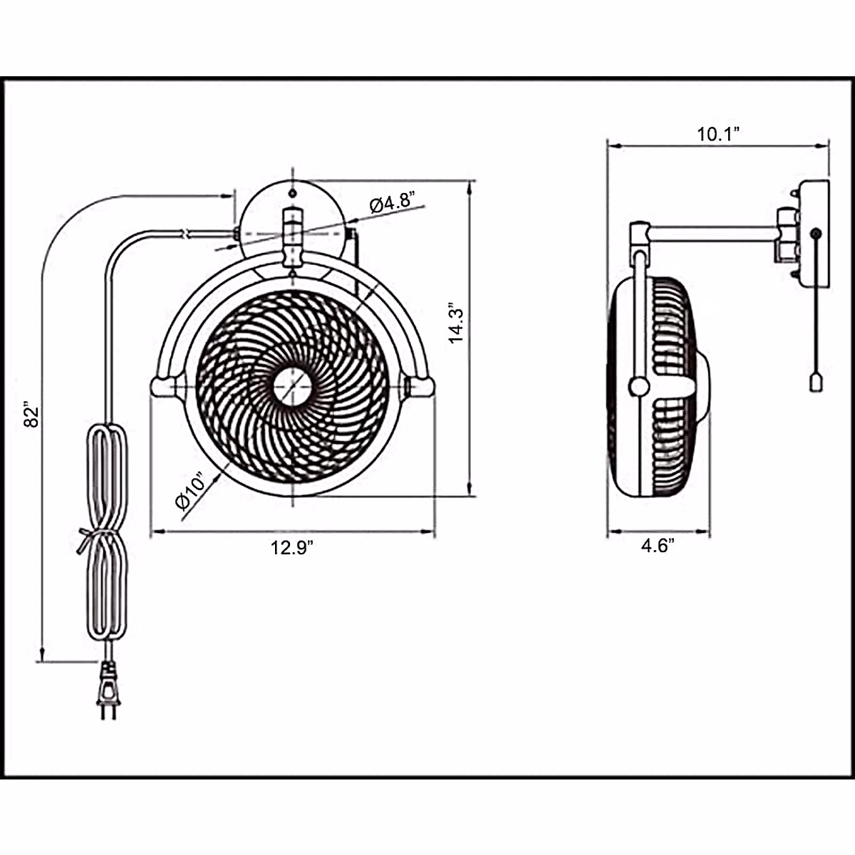 Parrot Uncle Wall Mount Fans Pull in Ceiling Fan with Folding Arm Cord with Plug, 10 Inch, Walnut Color