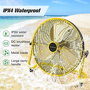 blessny 16'' Portable Rechargeable Floor Fan, 20000mAh Cordless Battery Operated Fan for Outdoor Camping BBQ Fishing, 2500CFM High Air-flow 40dB low Noise, 4-30 Hours Long Running Time