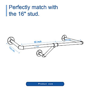 HouseAid 32 Inch Industrial Pipe Clothes Rack, Farmhouse Iron Garment Rack, Vintage Style Hanging Rod for Closet, Wall Mounted, Matte Black (Hooks Included)