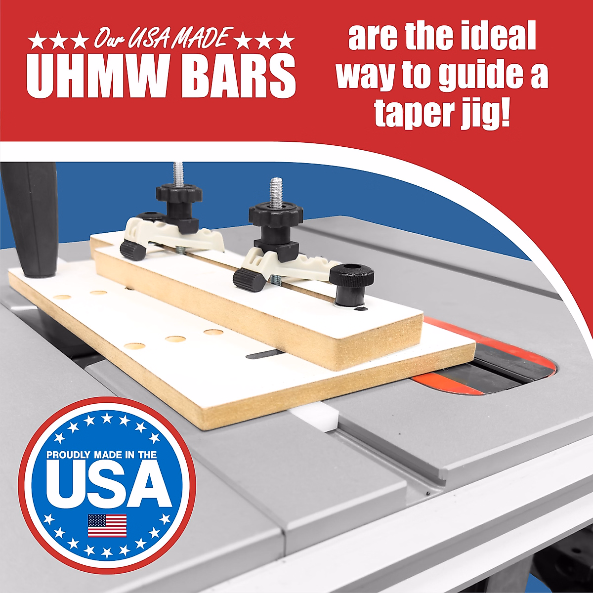 17" UHMW Plastic Strips for Crosscut Sled - 4PK | USA Made Miter Bar UHMW Strips w/Predrilled Holes & Screws | 3/4" x 3/8" Miter Slot Runners for Table Saw Sled Kit | Cross Cut Sled for Table Saw