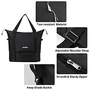 Hanke Expandable Foldable Travel Duffel Bag Collapsible Carry On Bag with Luggage Strap for Airplanes, Water Resistant Weekender Overnight Bag Fits for Men Women